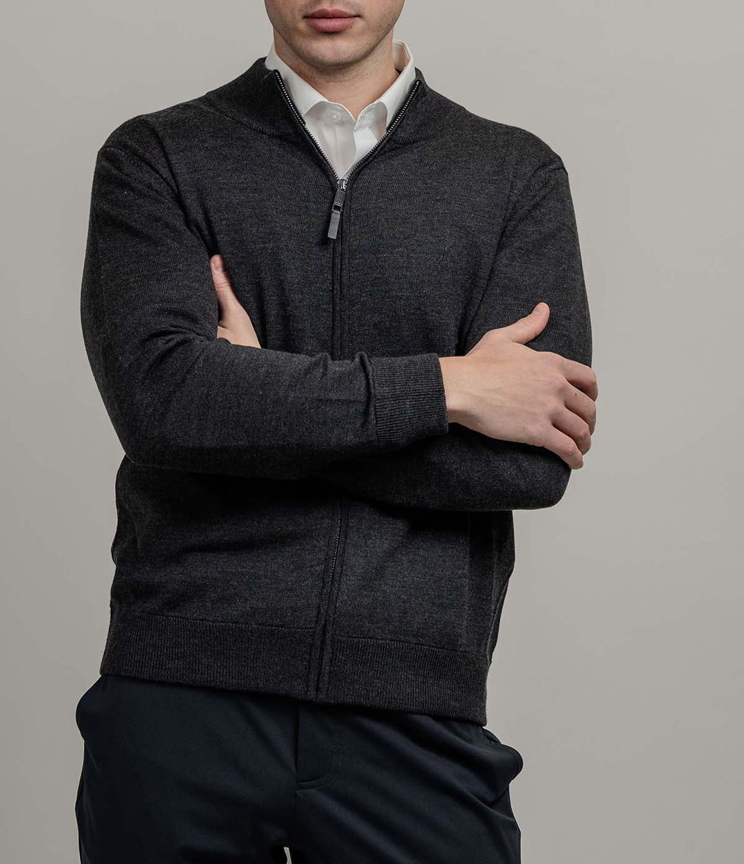 RAFFAELLO FULL ZIP SWEATER IN CHARCOAL – Emporio